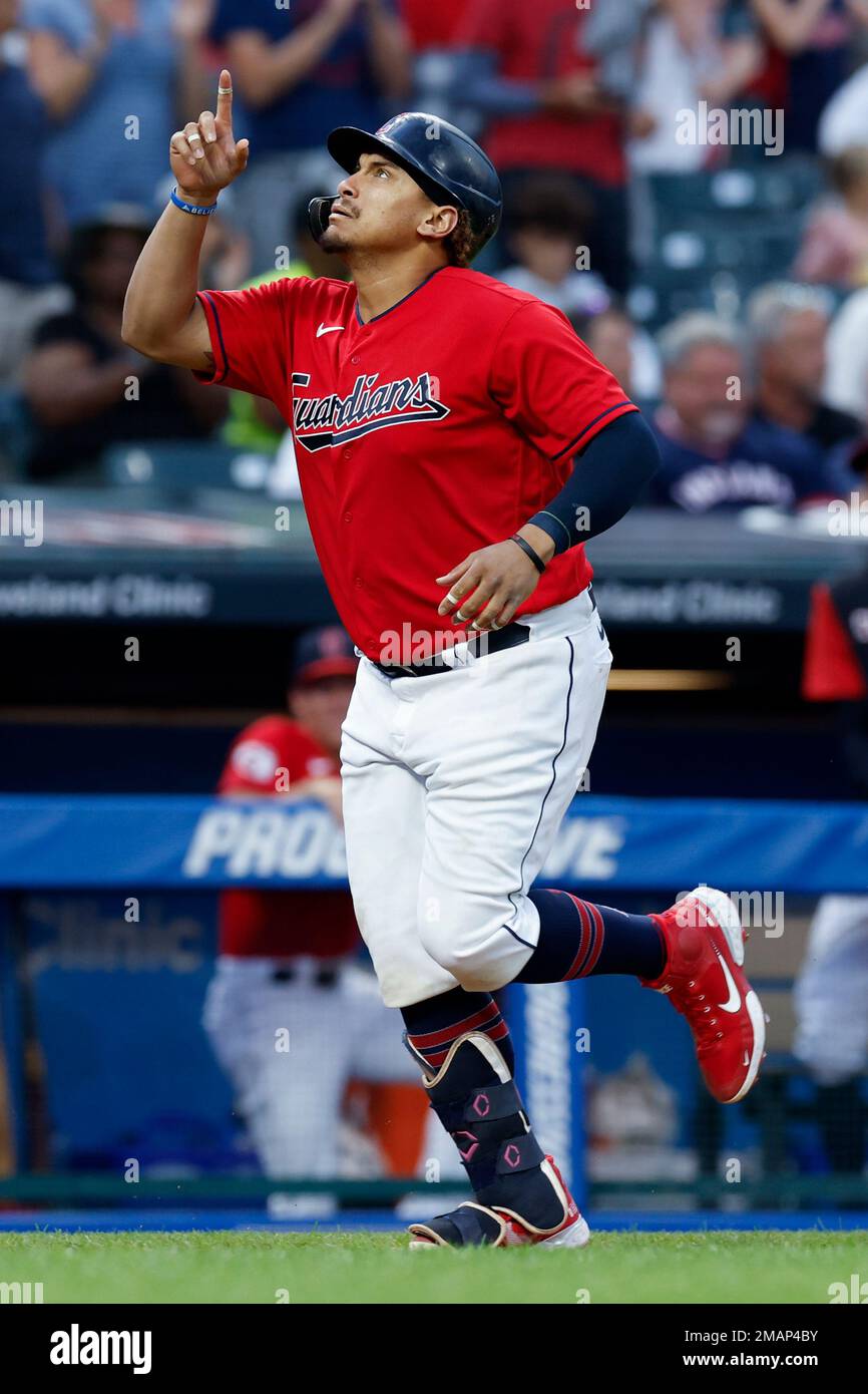 Cleveland Guardians' Josh Naylor celebrates after hitting a two-run ...
