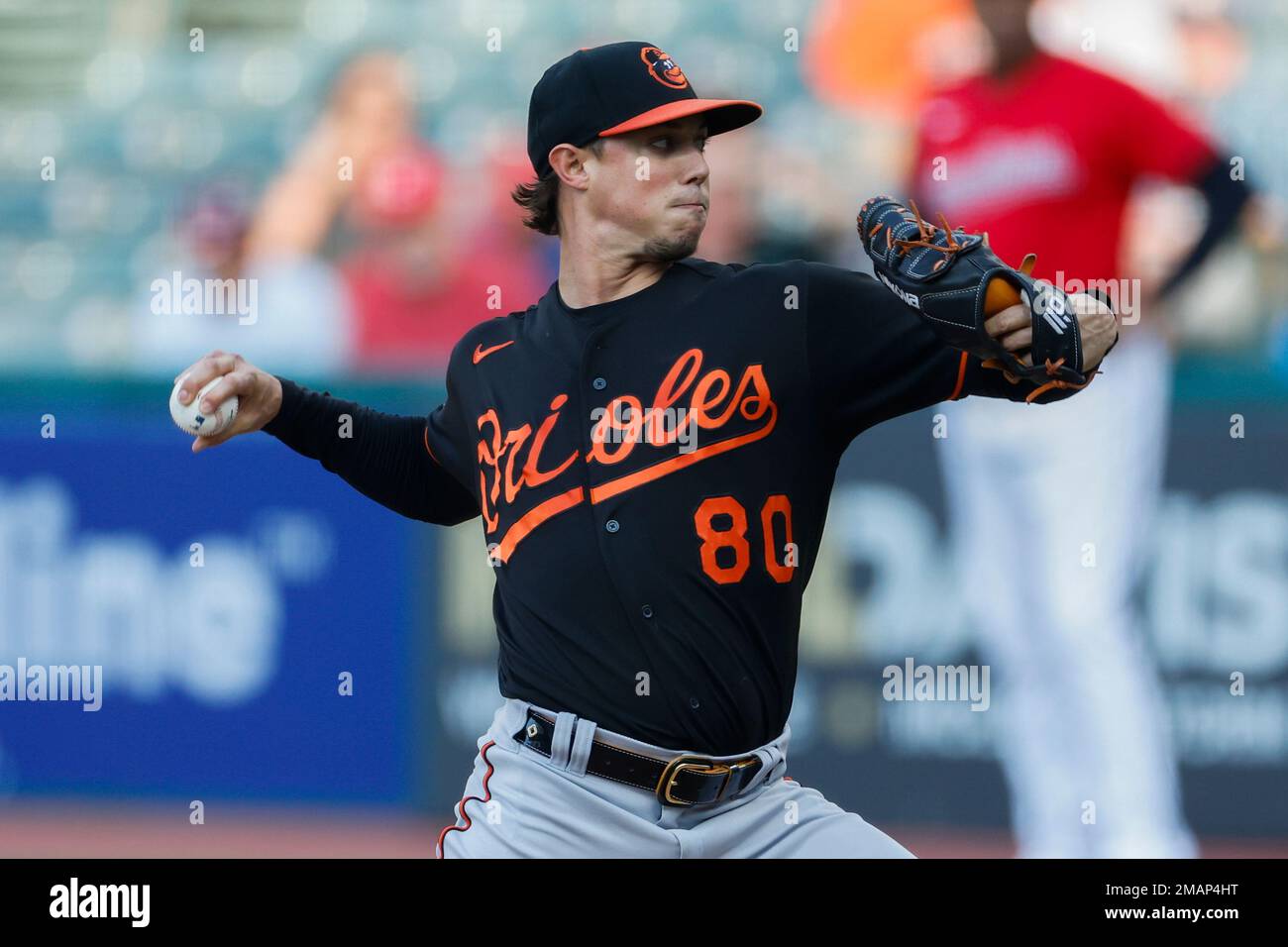 Baltimore Orioles starting pitcher Spenser Watkins delivers against the ...