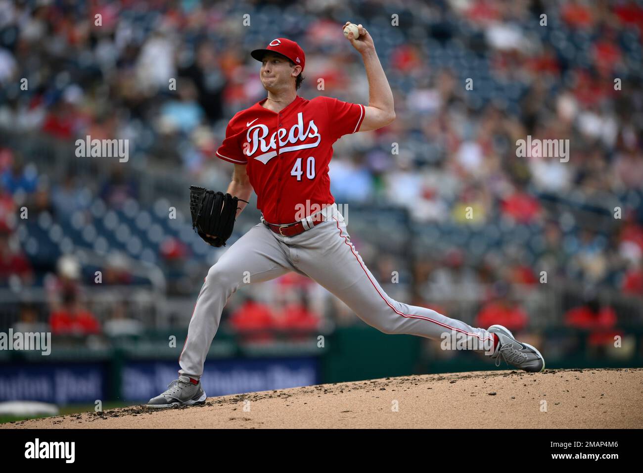 Cincinnati Reds starting pitcher Nick Lodolo (40) in action during a baseball game against the ...