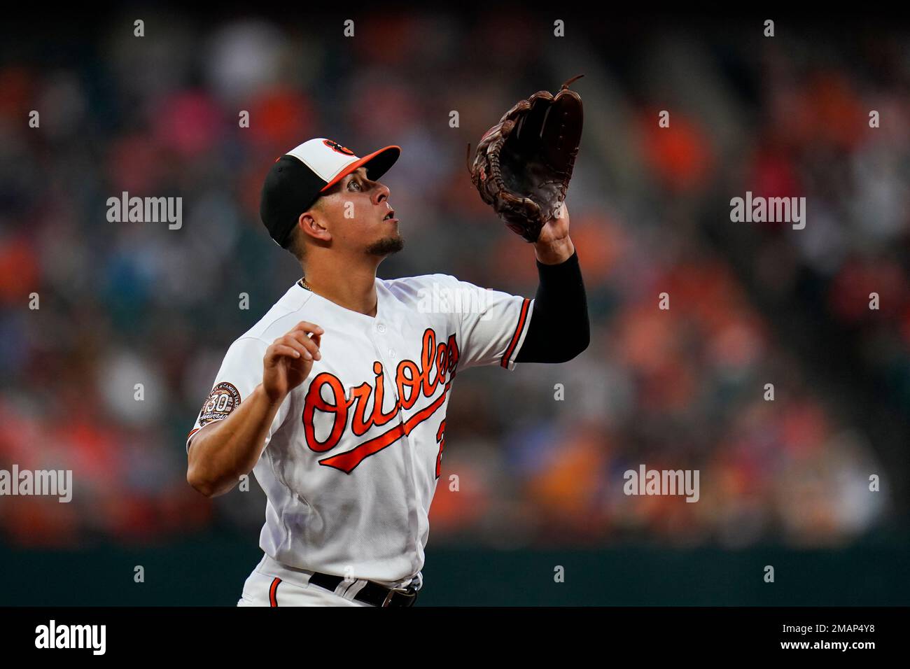 Baltimore Orioles third baseman Ramon Urias fields a groundout by a ...