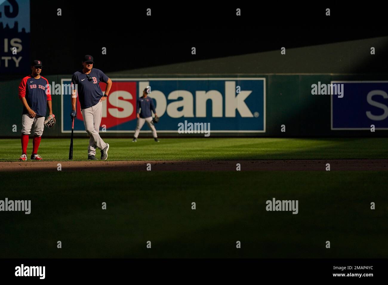 Boston Red Sox manager Alex Cora, left, and field coordinator Andy Fox ...