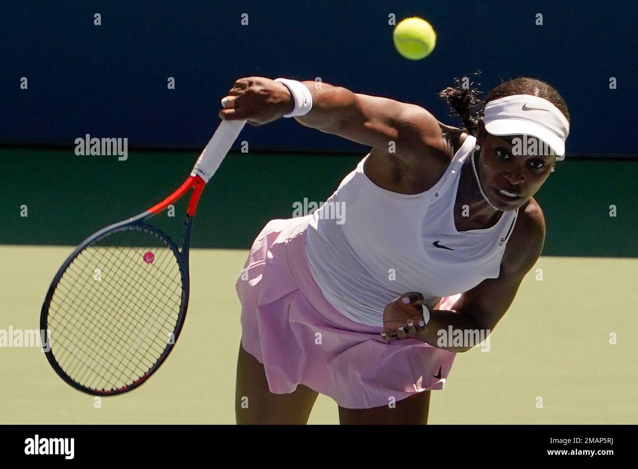 Sloane Stephens, of the United States, serves to Greet Minnen, of ...