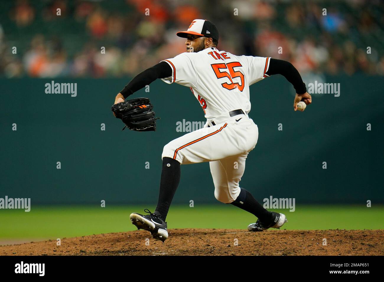 Baltimore Orioles relief pitcher Dillon Tate throws a pitch to the ...
