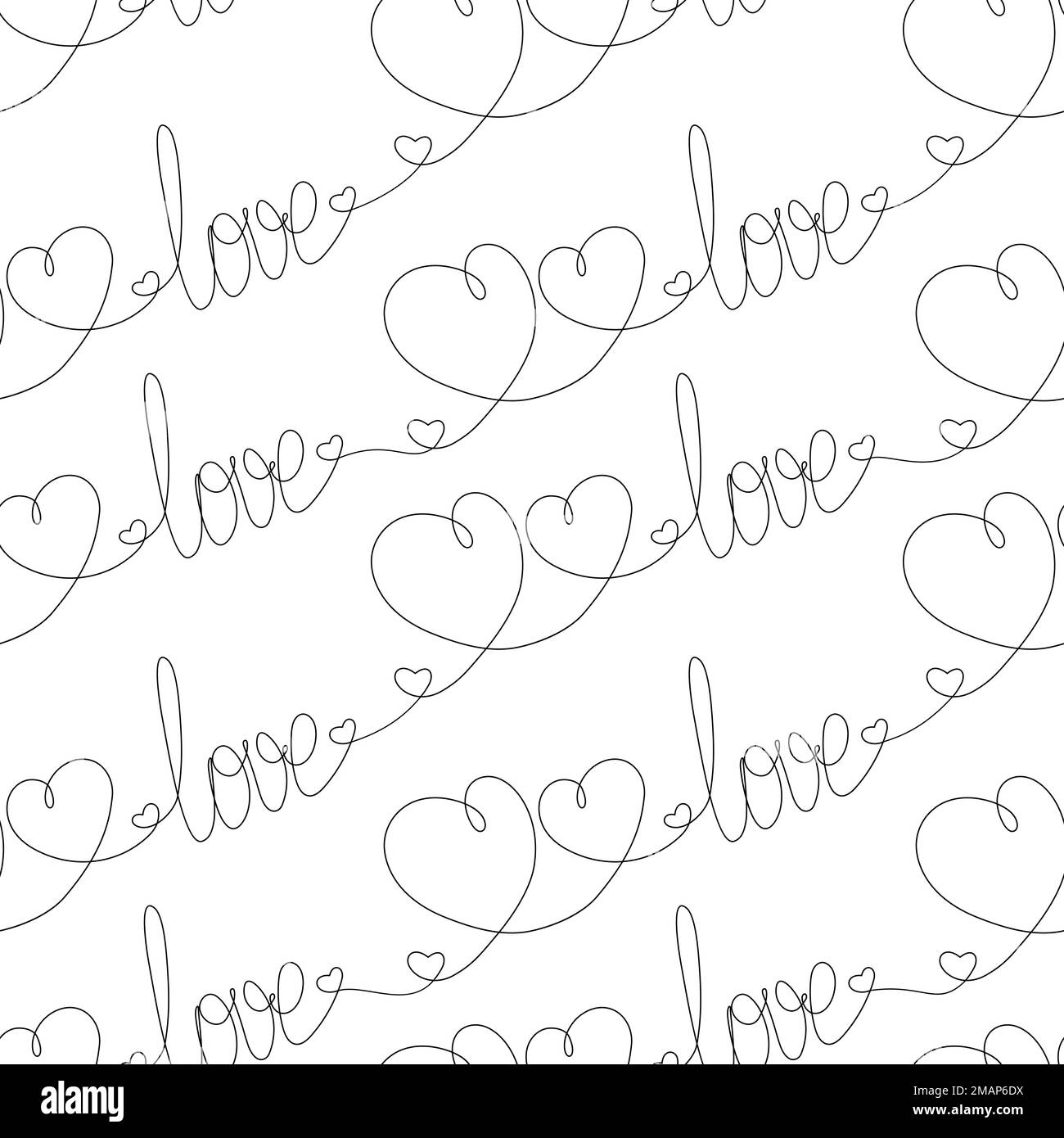 Continuous hand drawn line lettering love and two hearts side by side ...