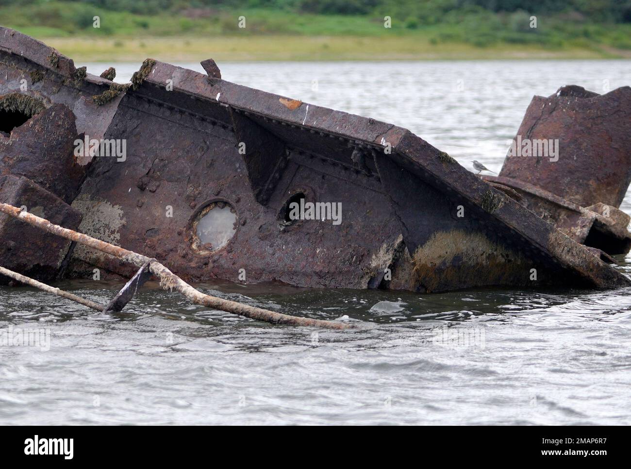 The wreckage of a WWII German warship is seen in the Danube river near ...