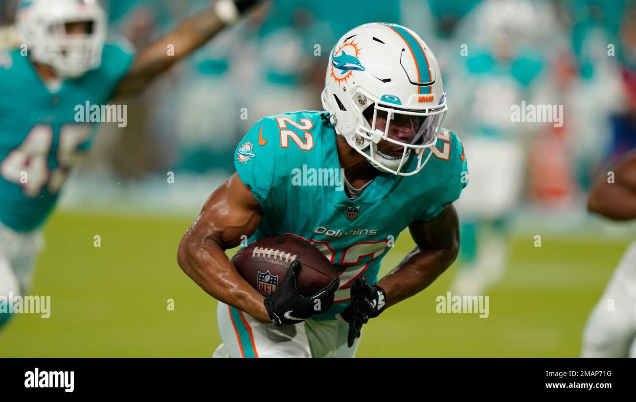 Miami Dolphins safety Elijah Campbell (22) runs during the first half ...