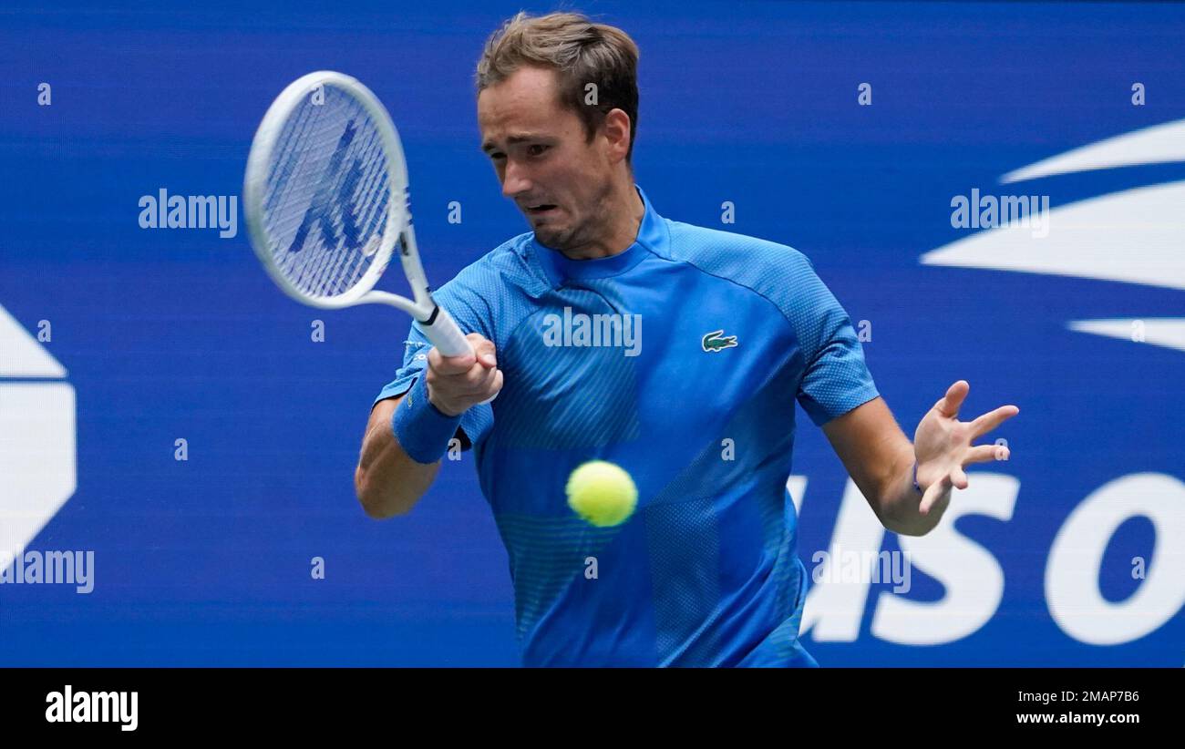 Daniil Medvedev, of Russia, returns a shot to Stefan Kozlov, of the ...