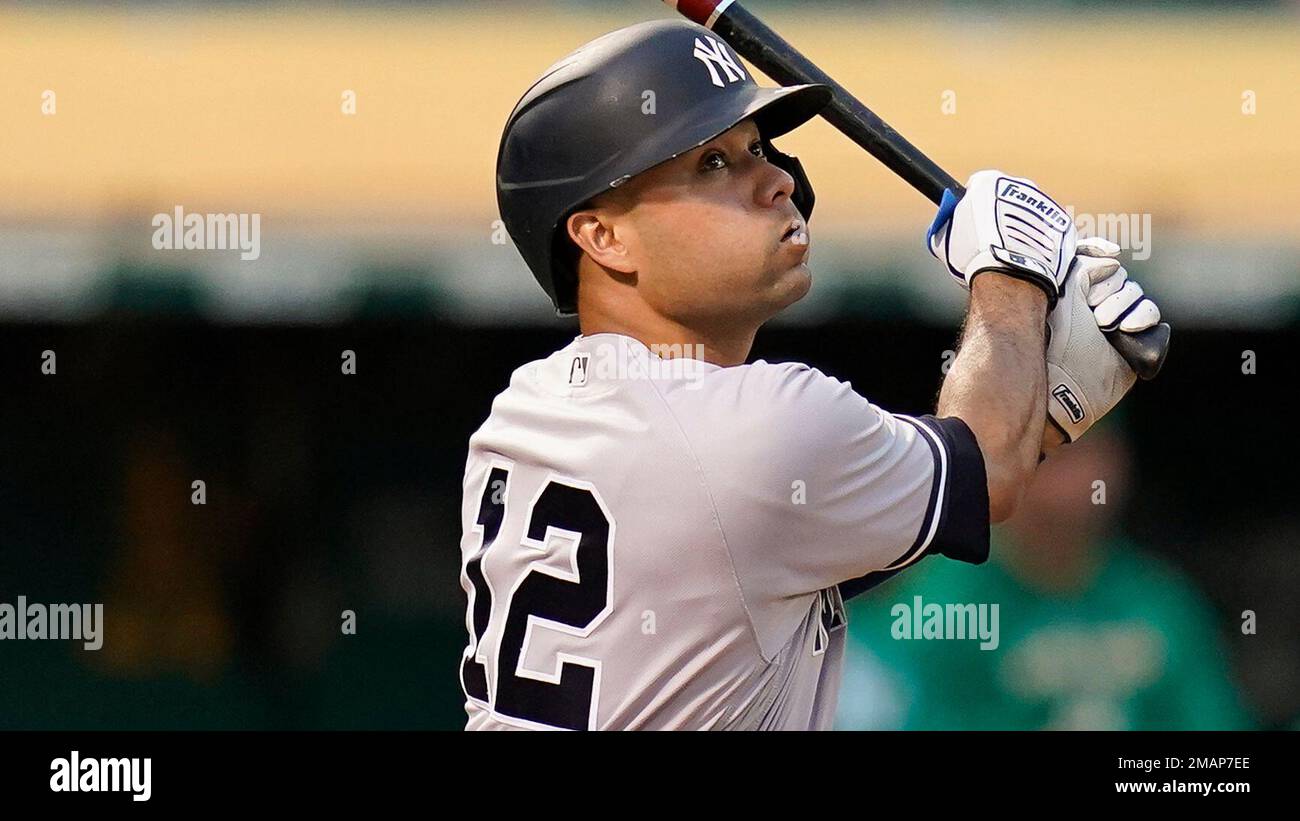 New York Yankees' Isiah Kiner-Falefa bats against the Oakland Athletics ...