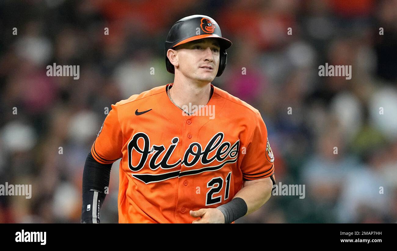 Baltimore Orioles' Austin Hays runs up the first base line after ...