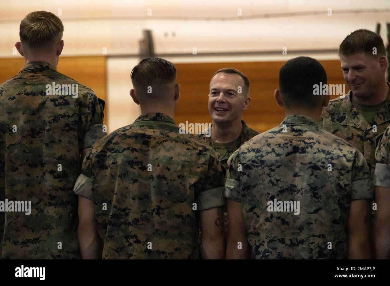 U.S. Marine Corps Maj. Gen. Jay Bargeron, center, commanding general of ...