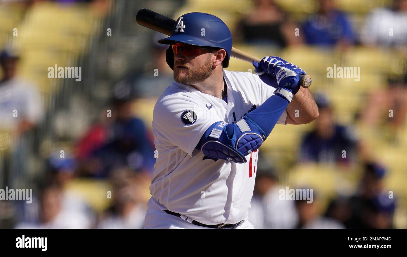 Los Angeles Dodgers' Max Muncy bats during a baseball game against the ...