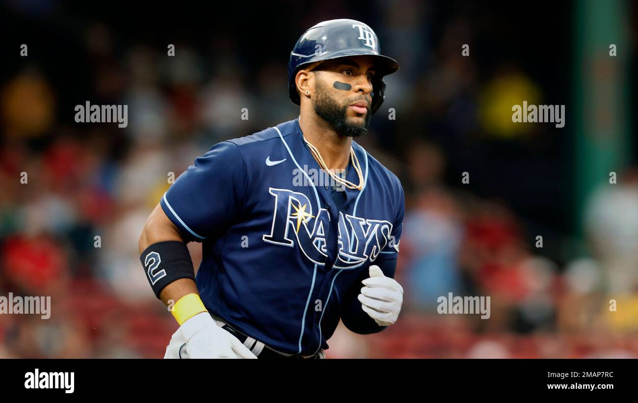 Tampa Bay Rays' Yandy Diaz plays against the Boston Red Sox during the first inning of a ...