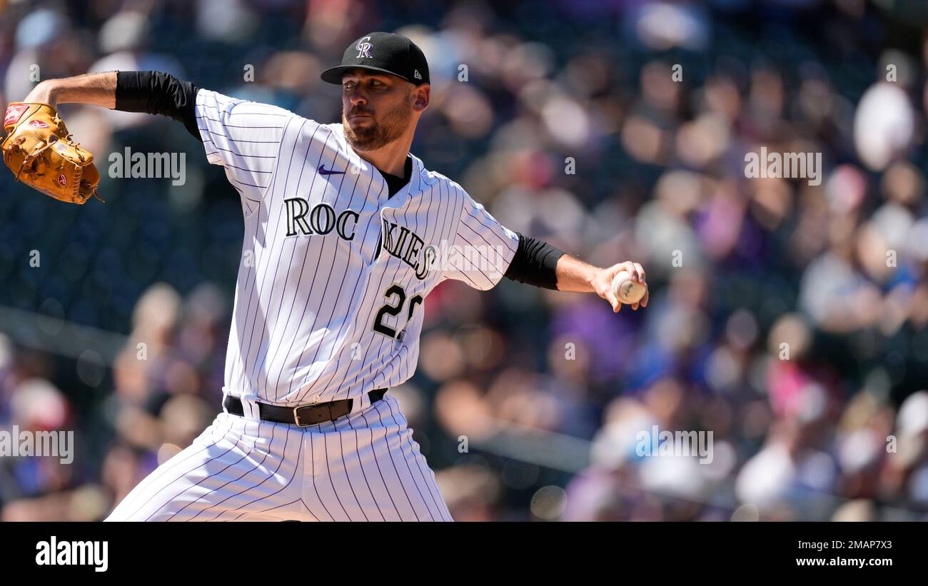 Colorado Rockies relief pitcher Austin Gomber (26) in the second inning ...