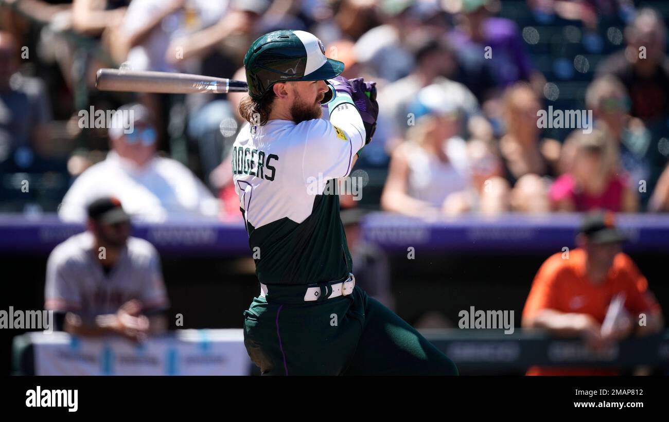Colorado Rockies second baseman Brendan Rodgers (7) in the third inning ...
