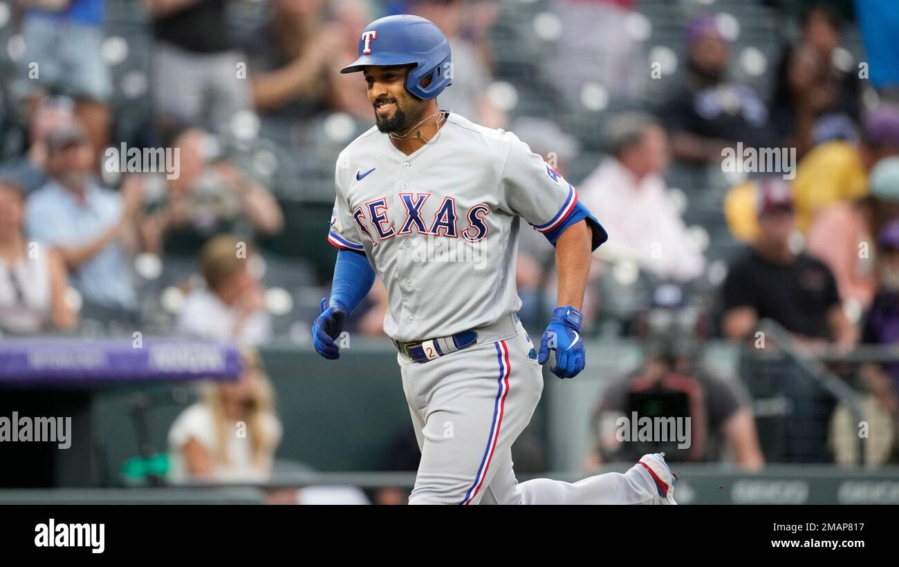 Texas Rangers second baseman Marcus Semien (2) in the first inning of a ...