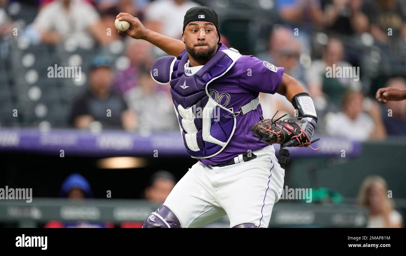 Colorado Rockies catcher Elias Diaz (35) in the first inning of a ...