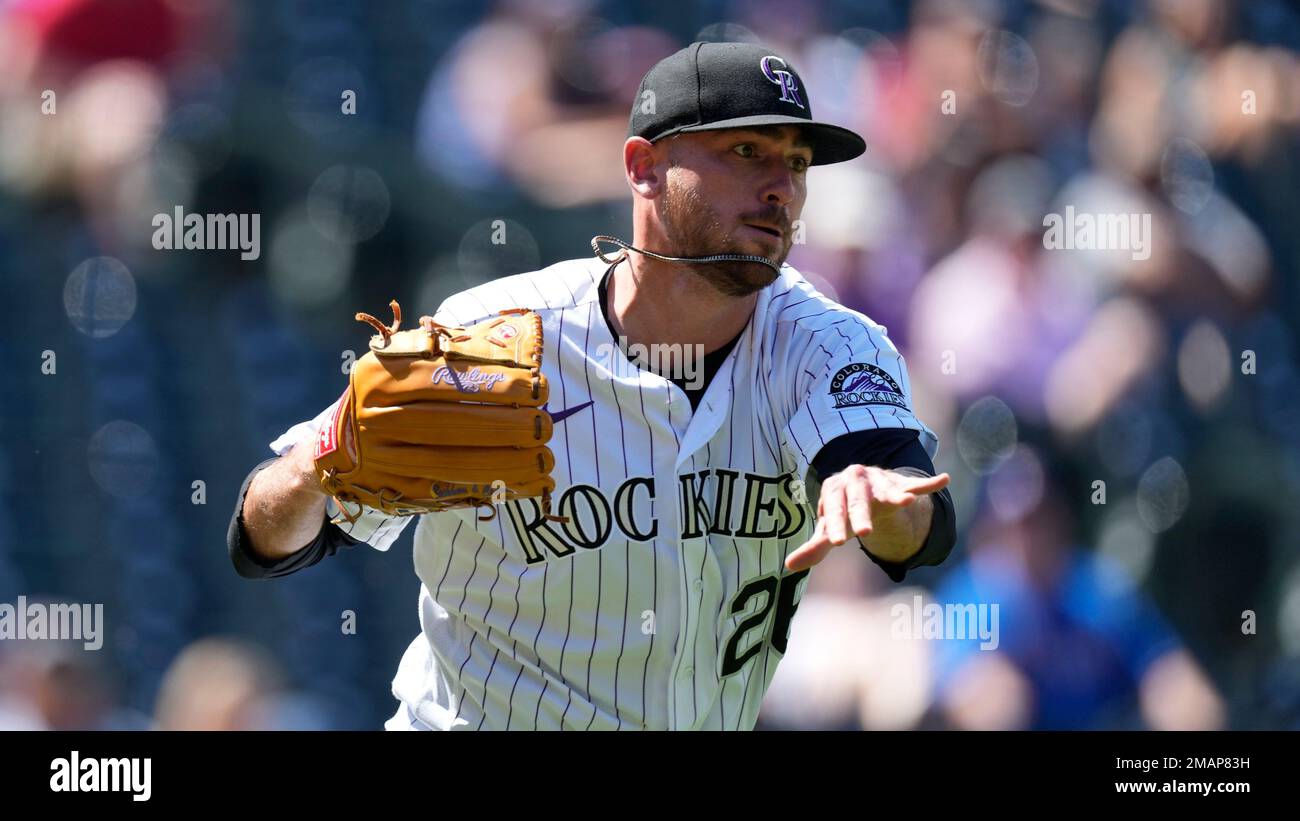 Colorado Rockies relief pitcher Austin Gomber (26) in the second inning ...