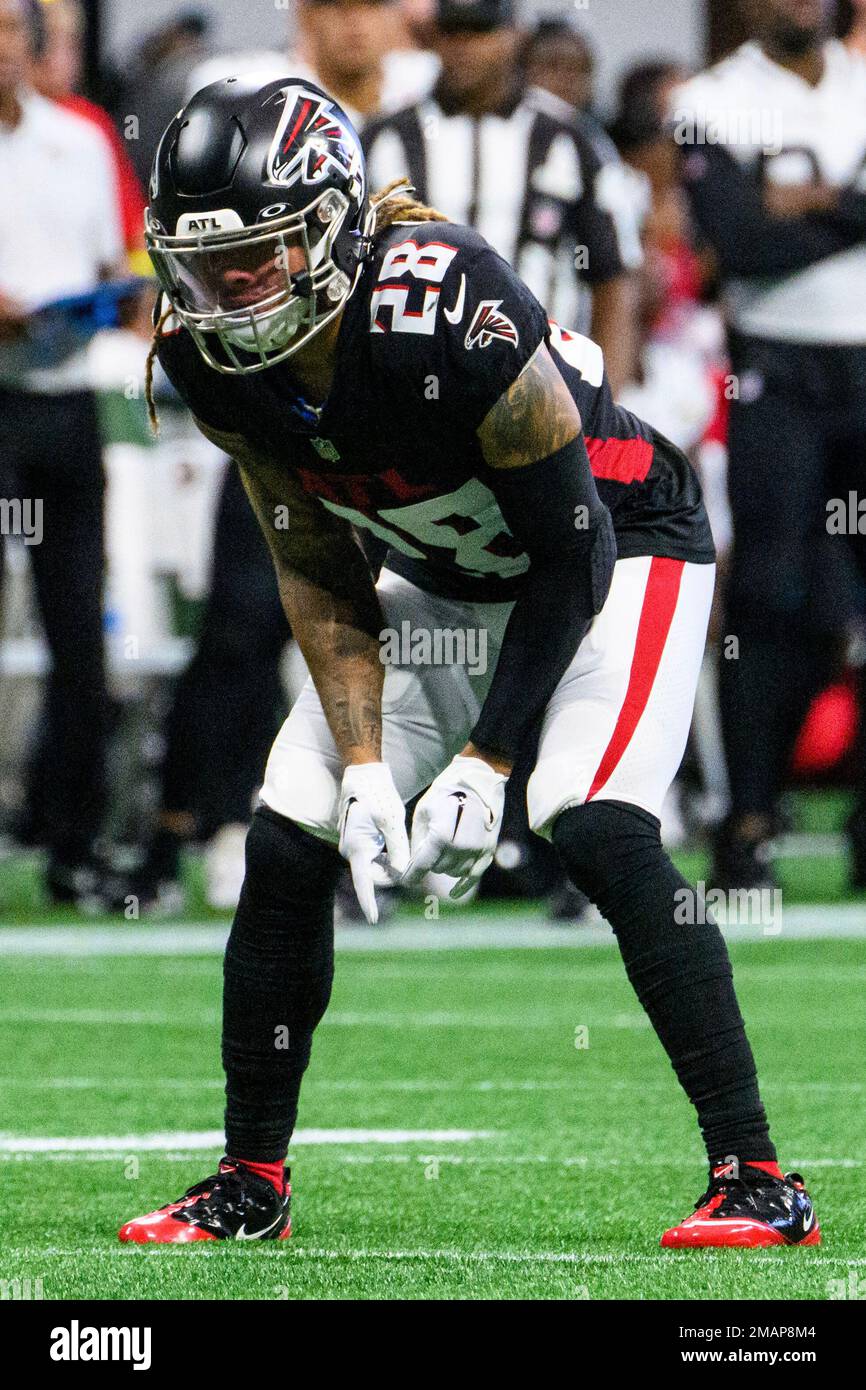 Atlanta Falcons cornerback Mike Ford (28) lines up during the second ...