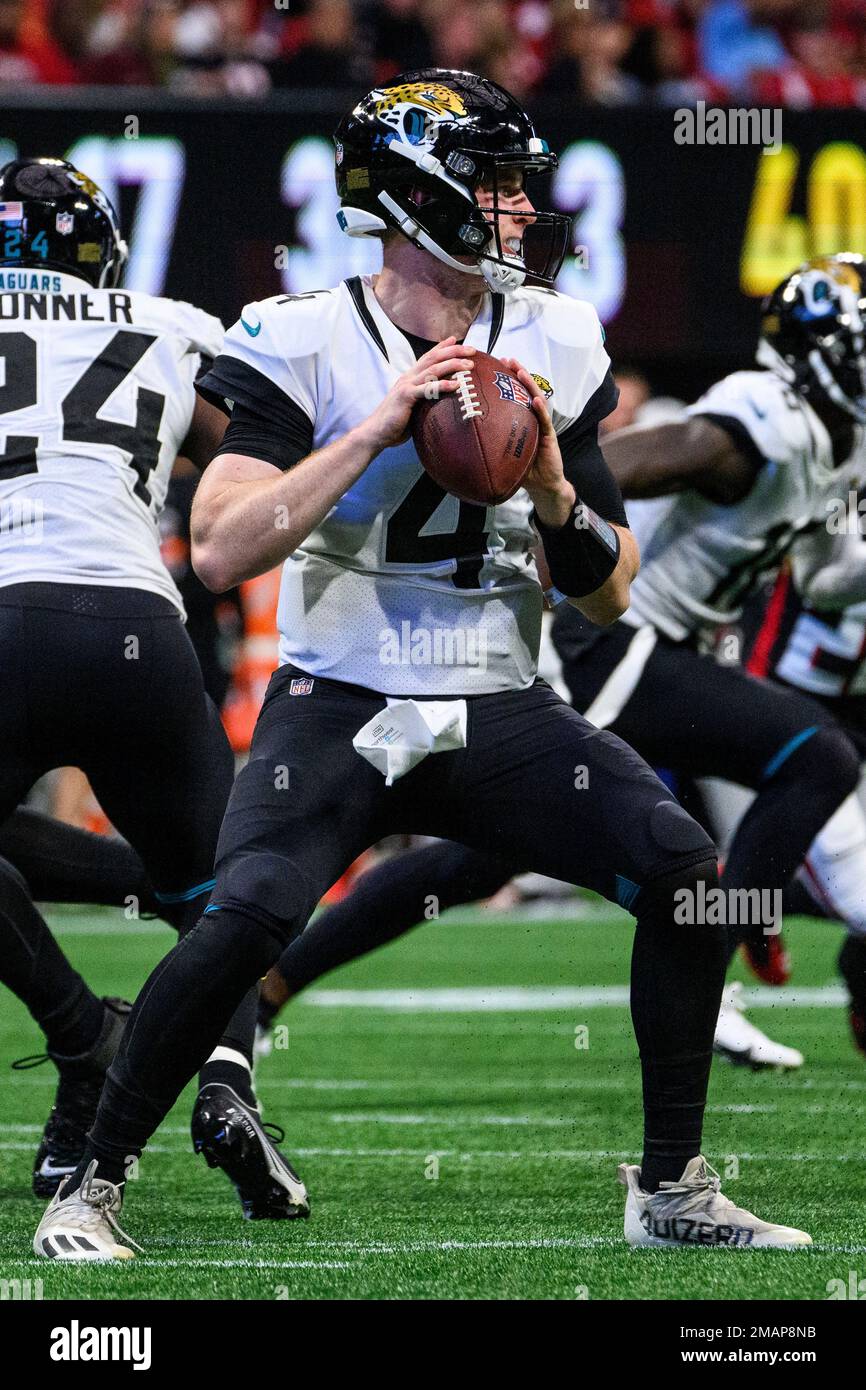 Jacksonville Jaguars quarterback E.J. Perry (4) works during the first ...