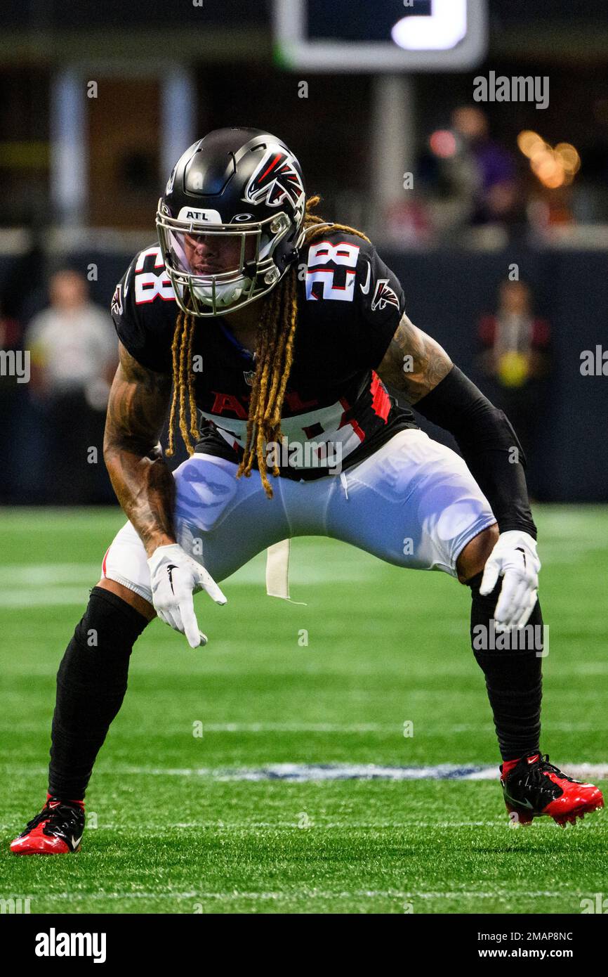 Atlanta Falcons cornerback Mike Ford (28) works during the first half ...