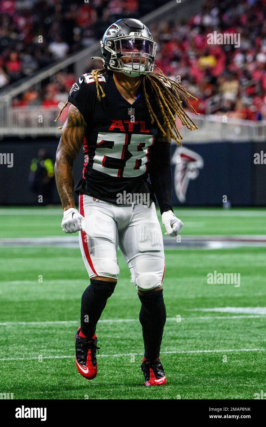 Atlanta Falcons cornerback Mike Ford (28) works during the first half ...