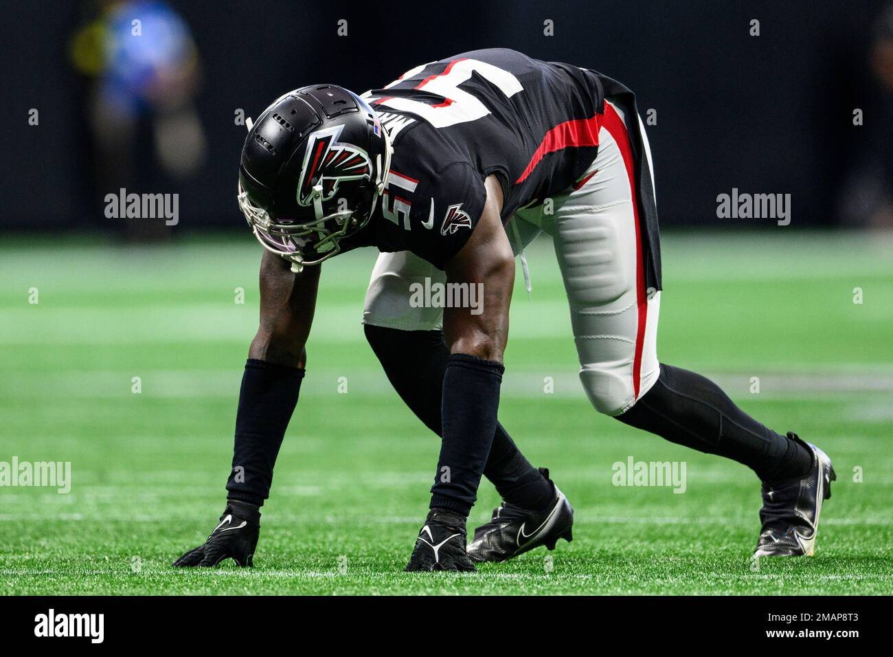 Atlanta Falcons linebacker DeAngelo Malone (51) lines up during the ...