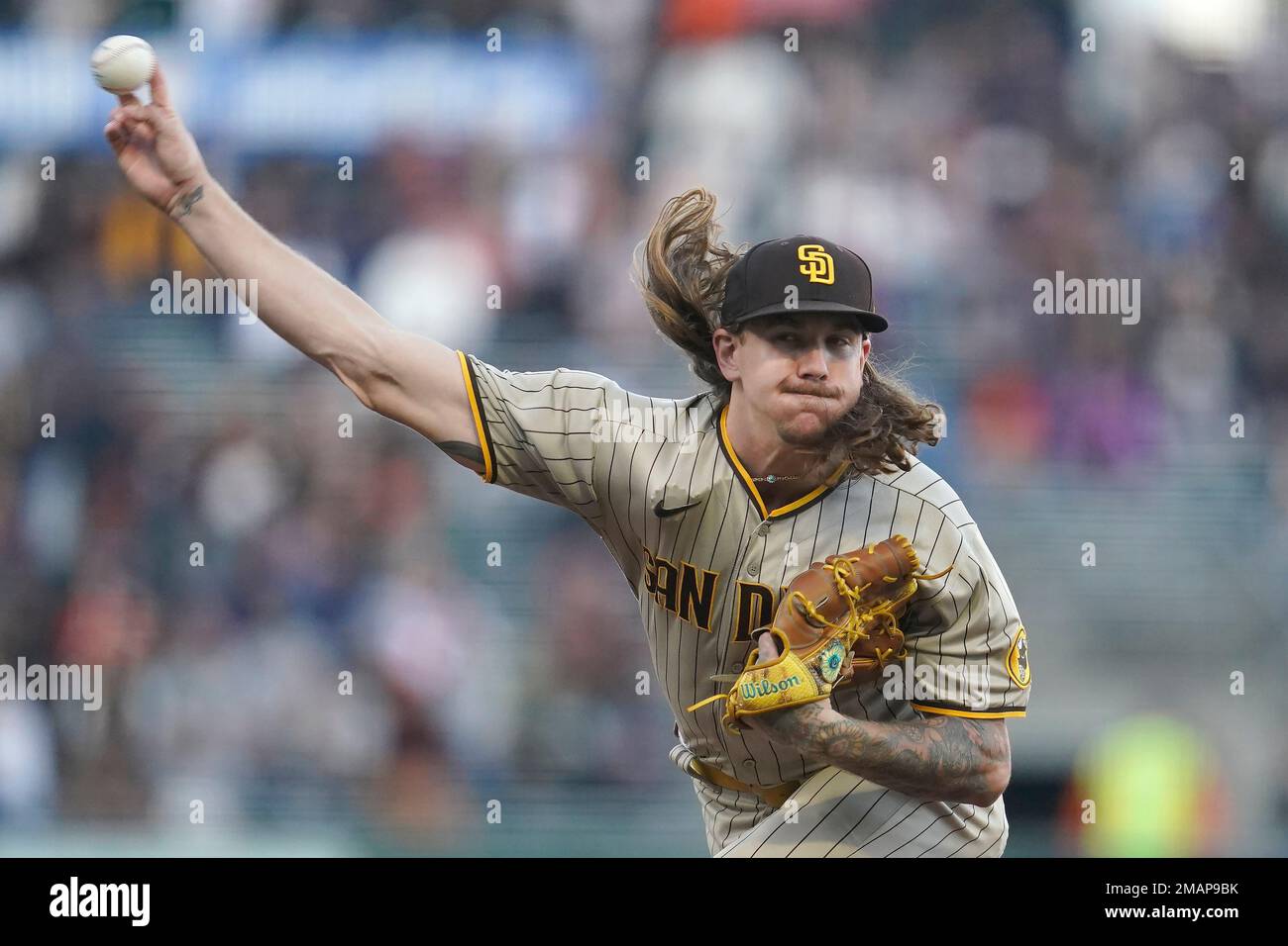 San Diego Padres' Mike Clevinger pitches against the San Francisco ...