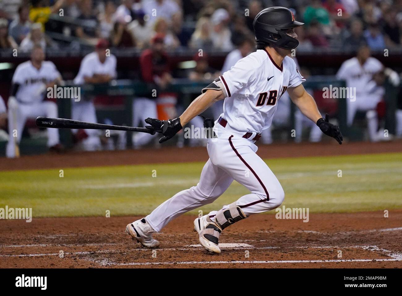 Arizona Diamondbacks' Corbin Carroll (7) runs out a ground out in his first major league at-bat ...