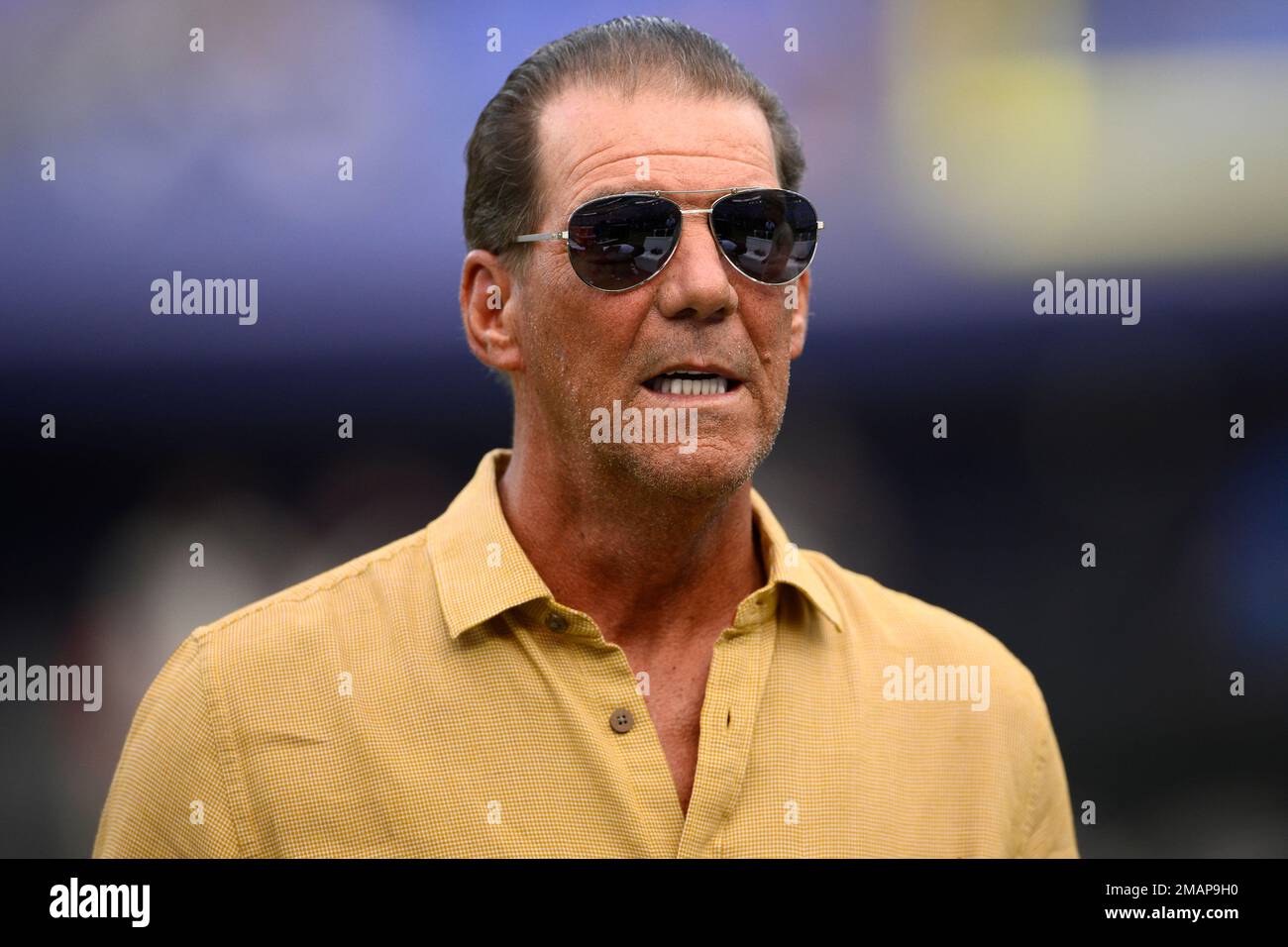 Baltimore Ravens owner Steve Bisciotti walks on the field before a ...
