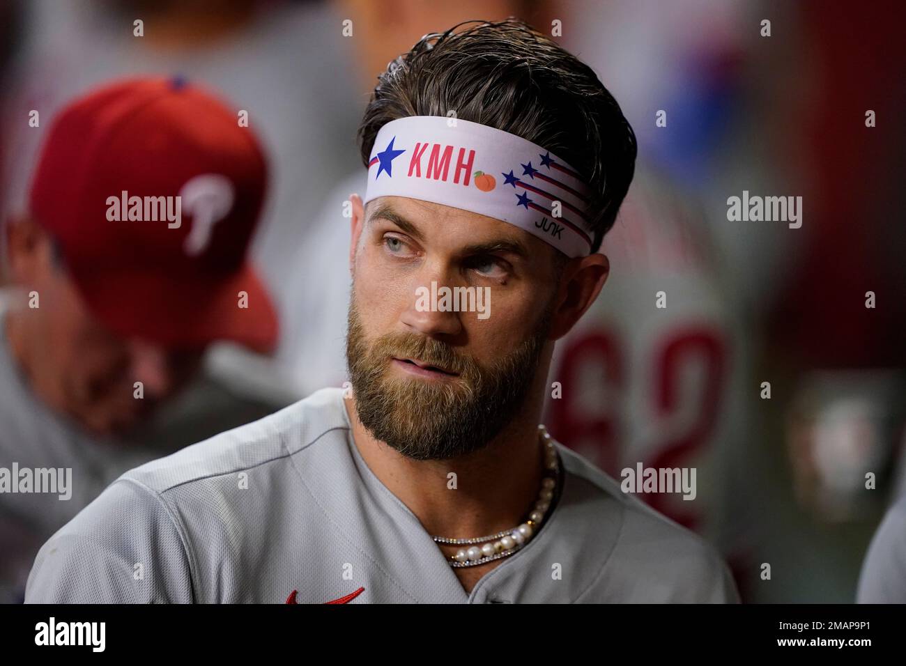 Philadelphia Phillies' Bryce Harper greets teammates prior to a ...