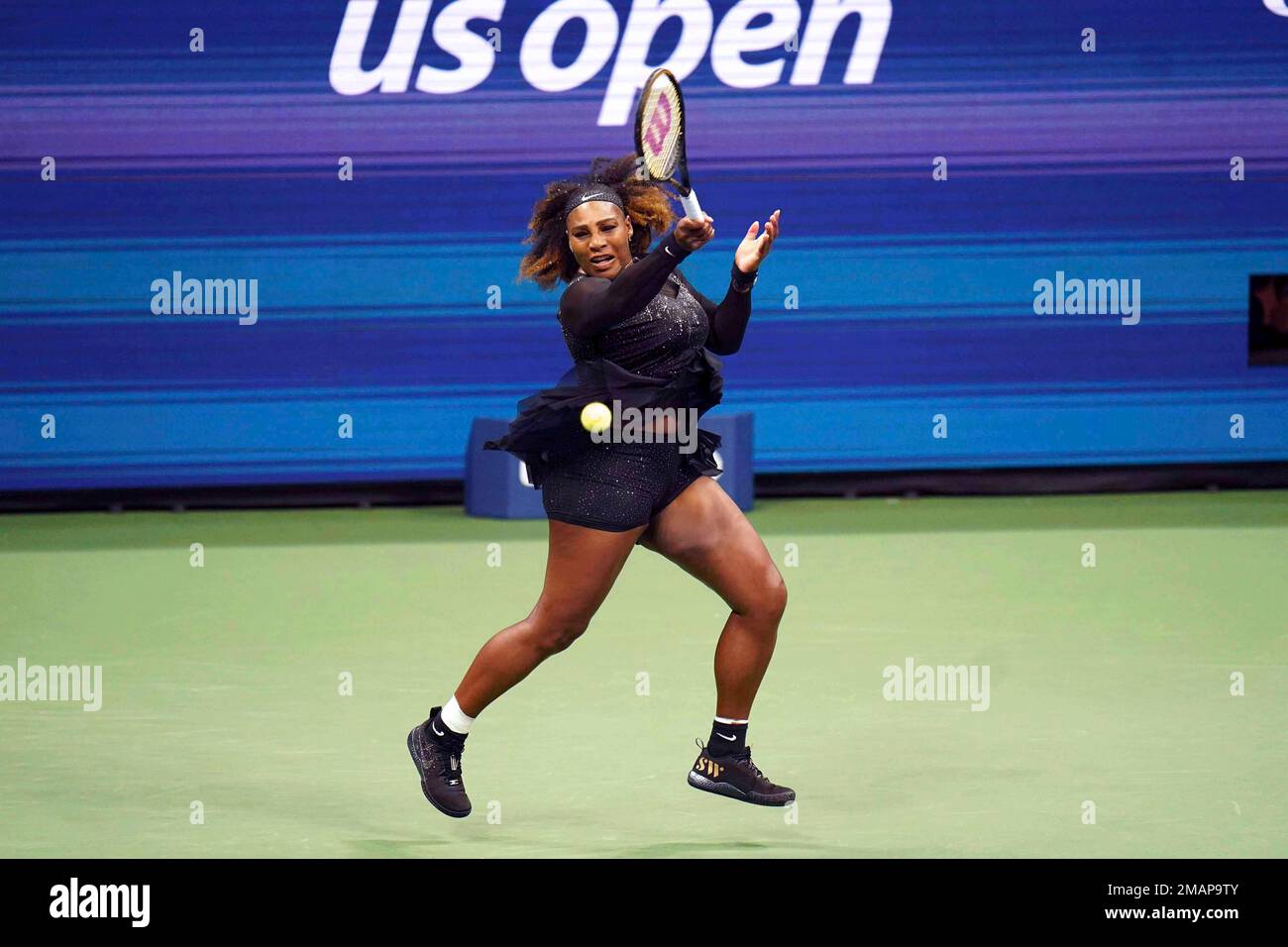 Serena Willams serves to Danka Koviniv during the first round of the U ...