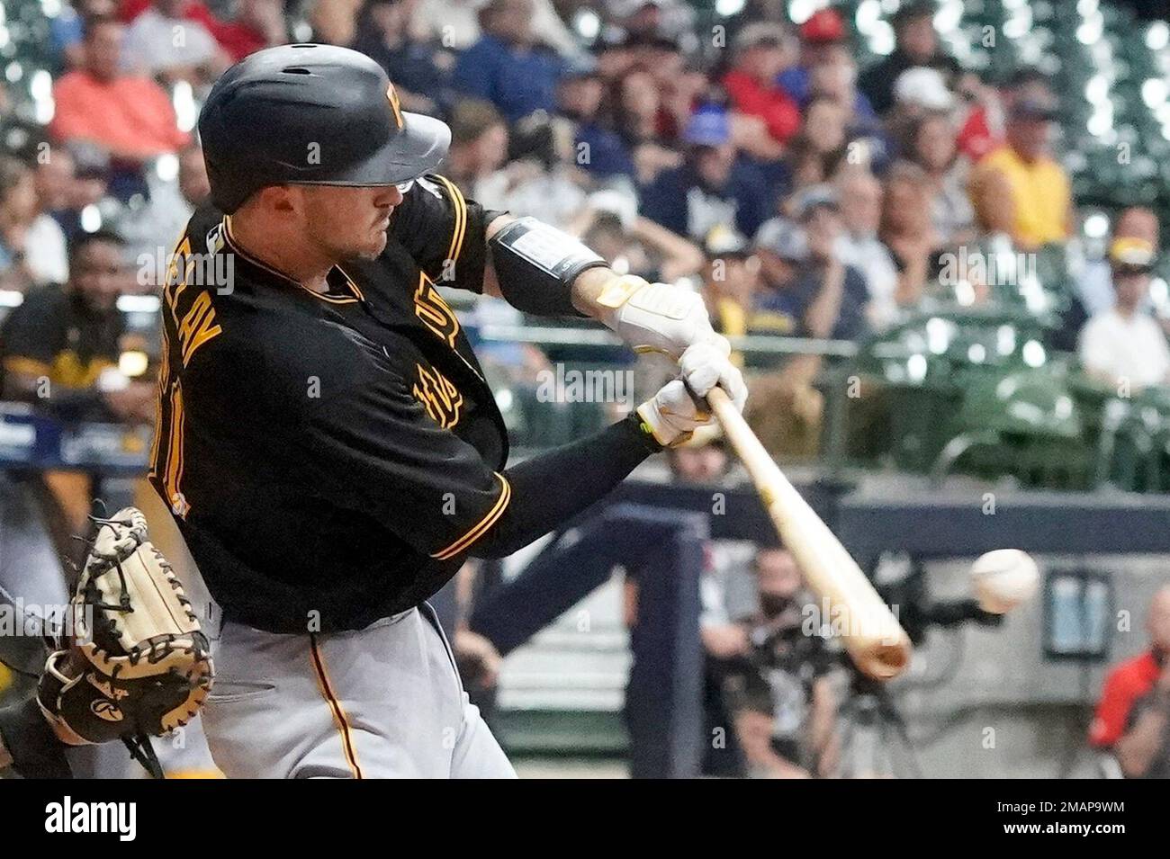 Pittsburgh Pirates' Jason Delay hits an RBI single during the fifth ...