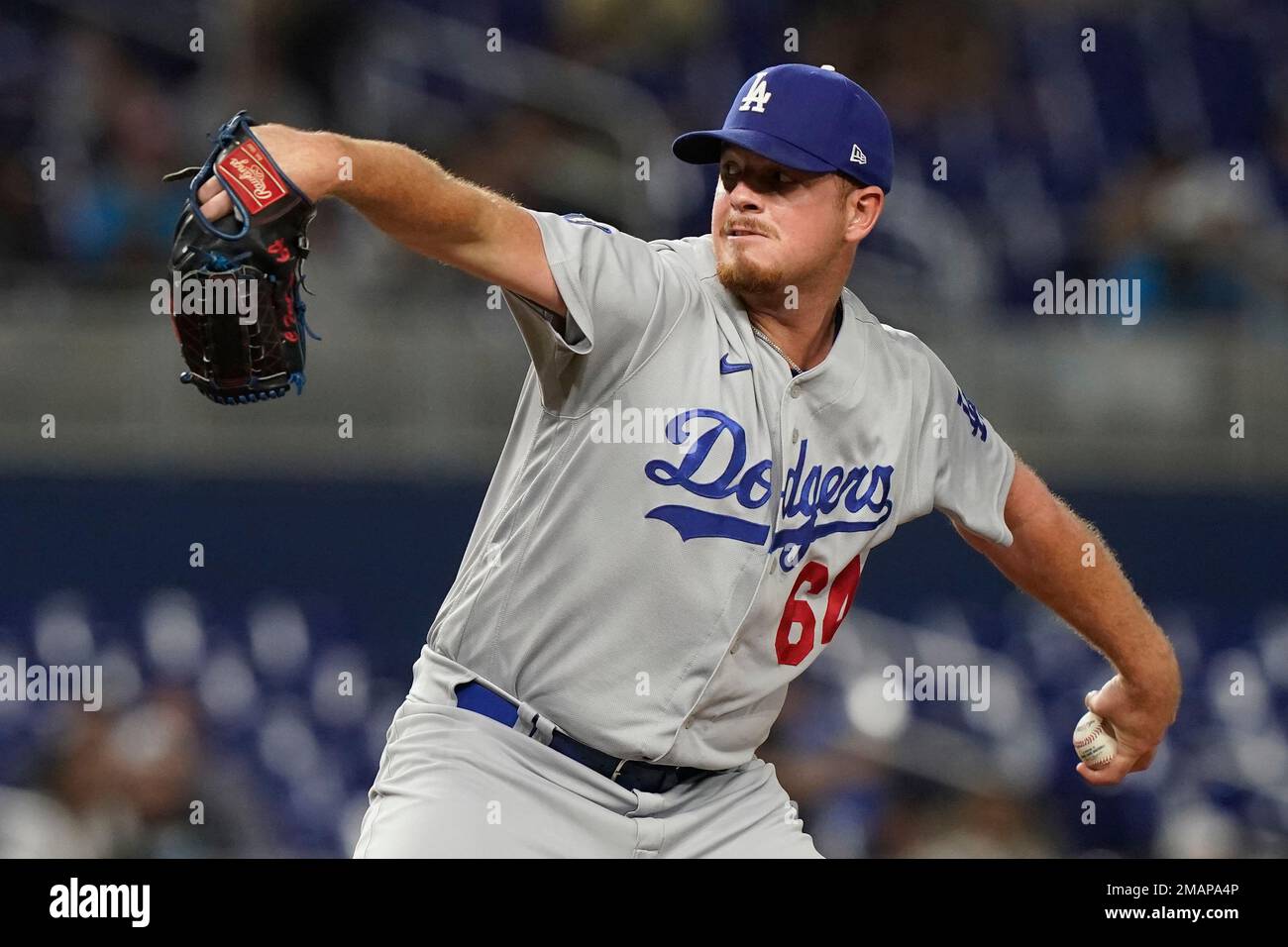 Los Angeles Dodgers relief pitcher Caleb Ferguson (64) aims a pitch ...