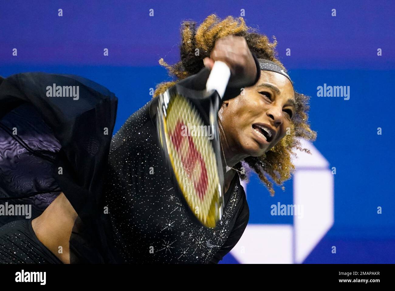Serena Williams Of The United States Serves To Danka Kovinic Of