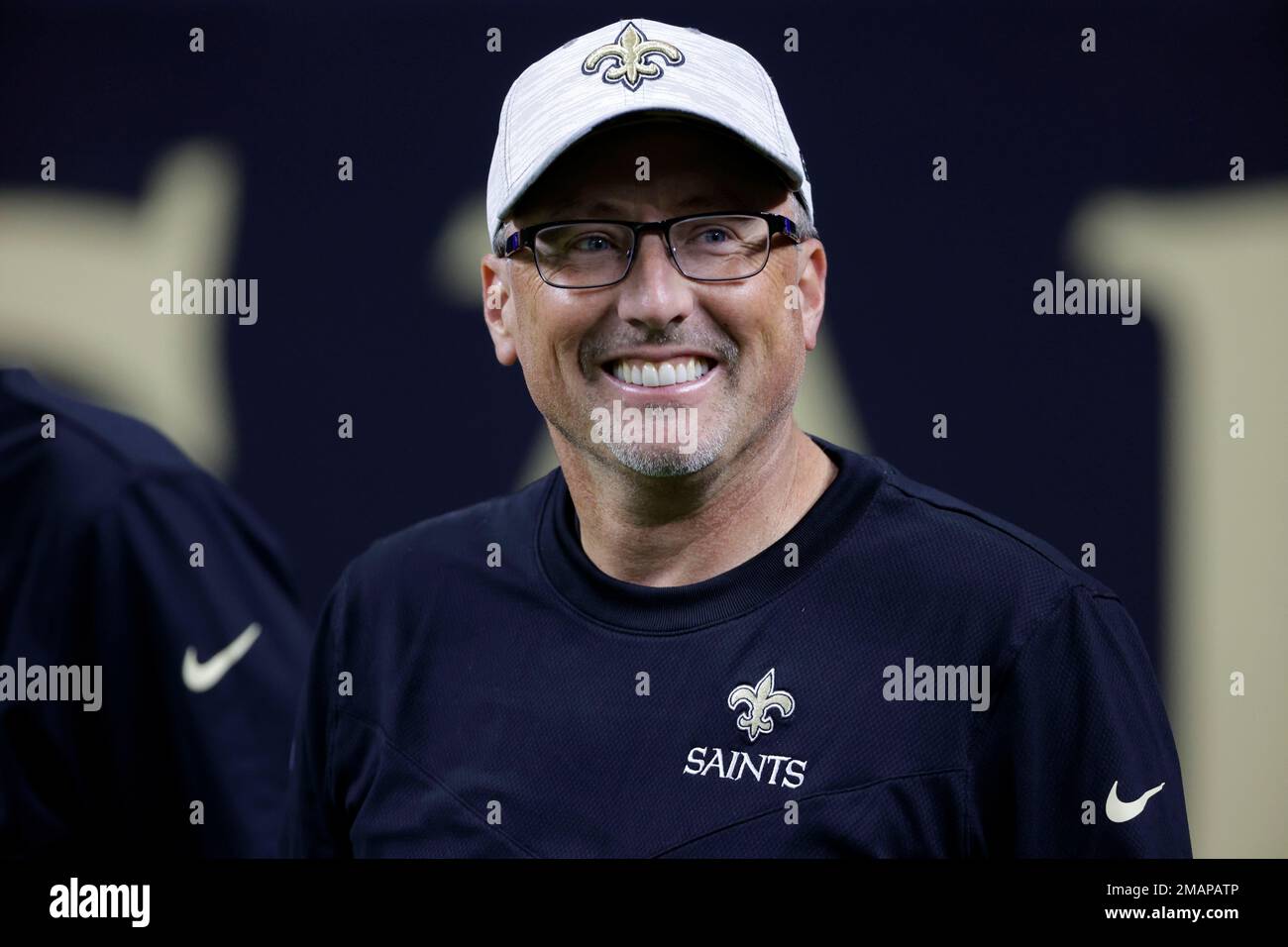 New Orleans Saints offensive coordinator Pete Carmichael smiles before ...