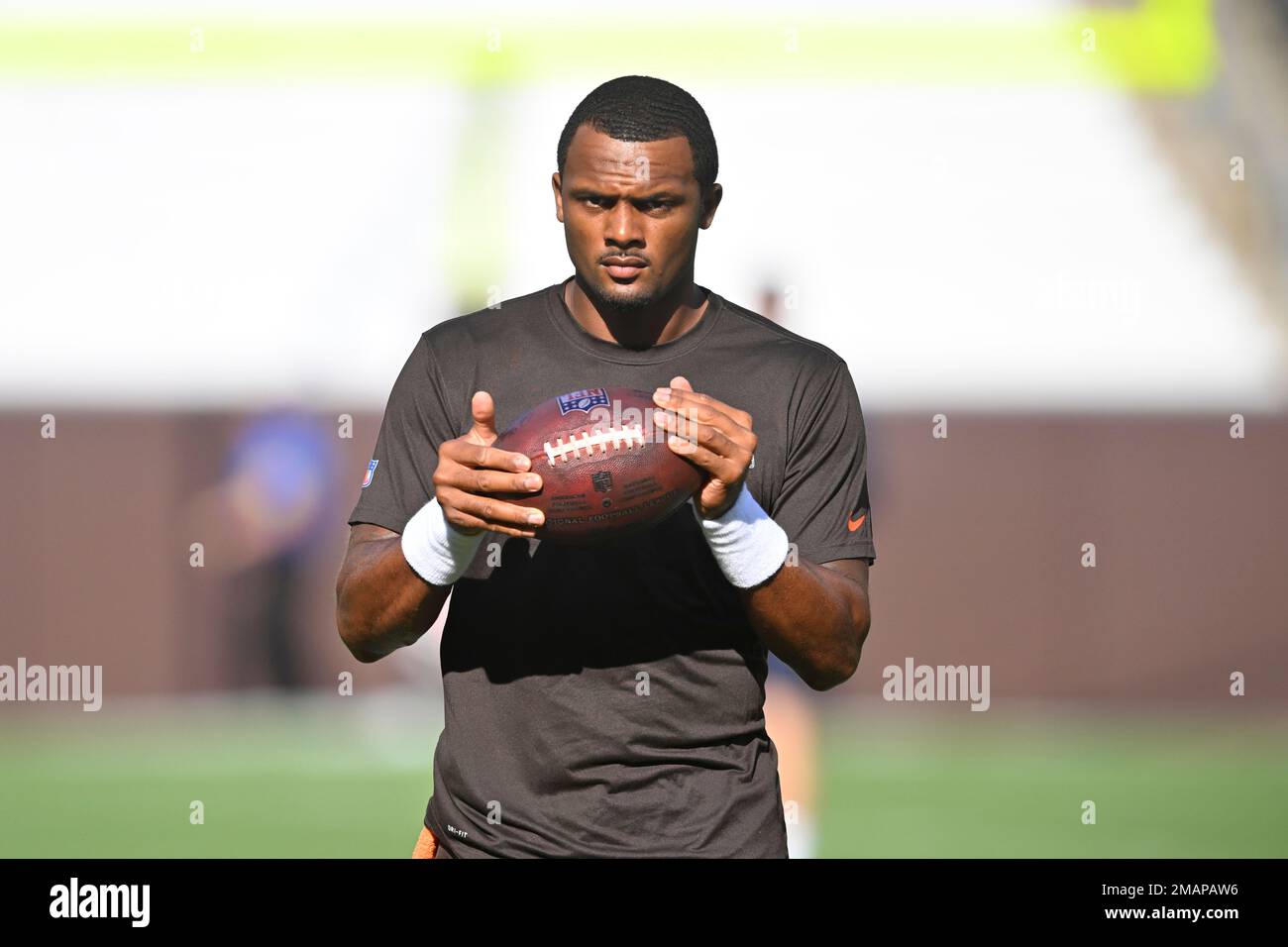 Cleveland Browns quarterback Deshaun Watson stands on the field before ...