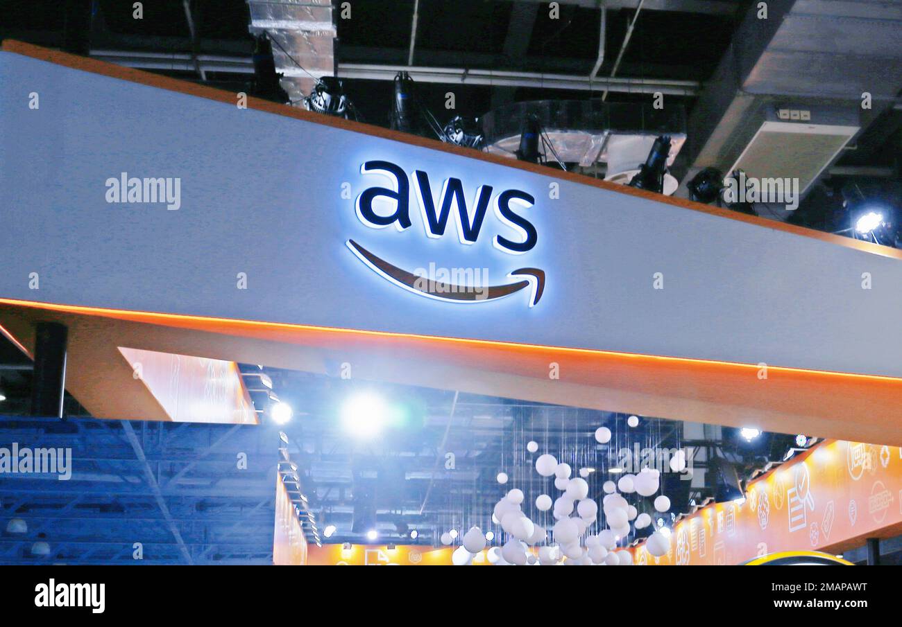 (FILE) The AWS Amazon Cloud Technology exhibition area at the World ...