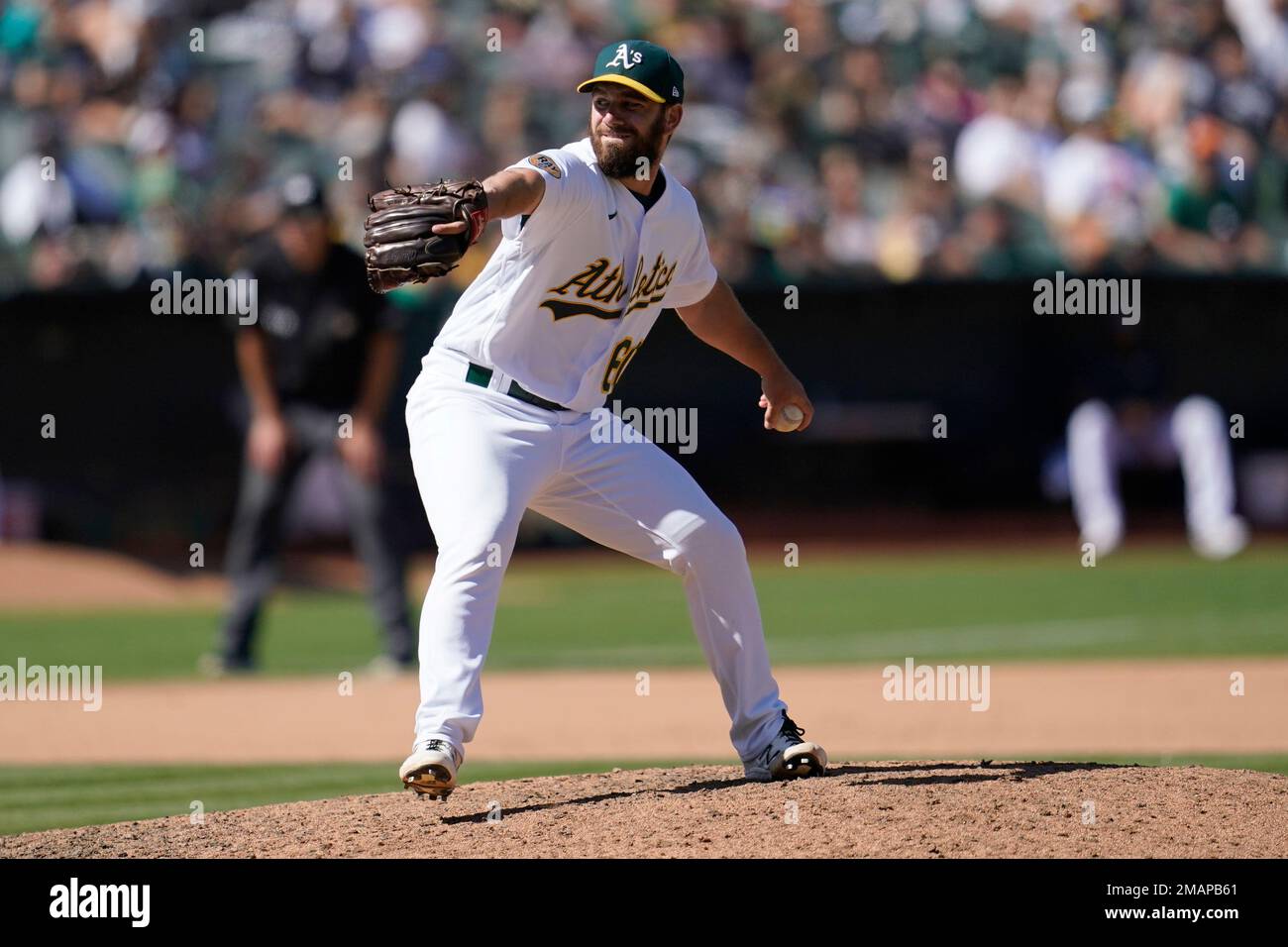 Oakland Athletics' Sam Moll during a baseball game against the New York ...