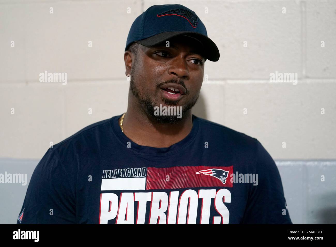 New England Patriots wide receivers coach Ross Douglas faces reporters ...