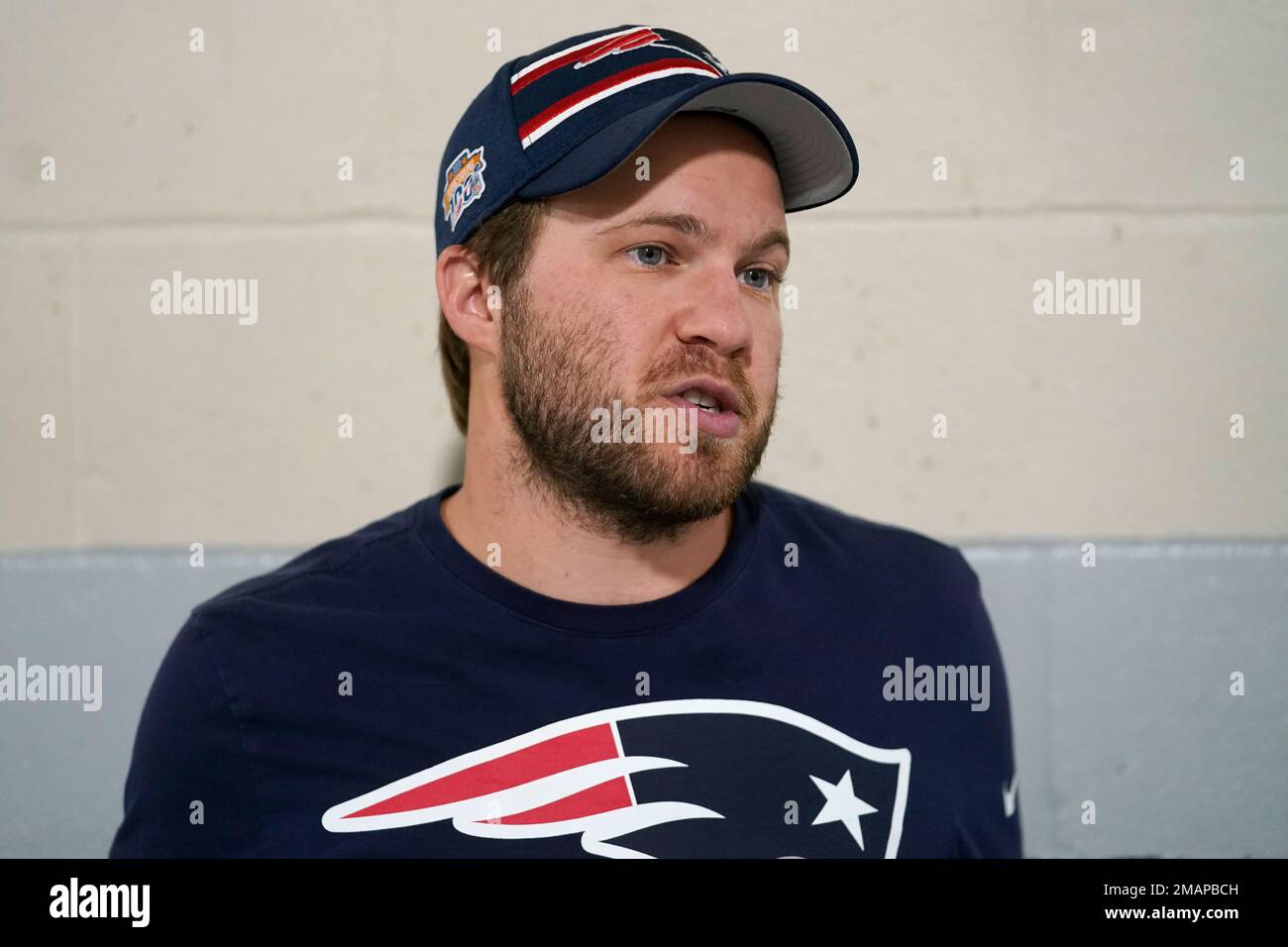 New England Patriots safeties coach Brian Belichick faces reporters ...