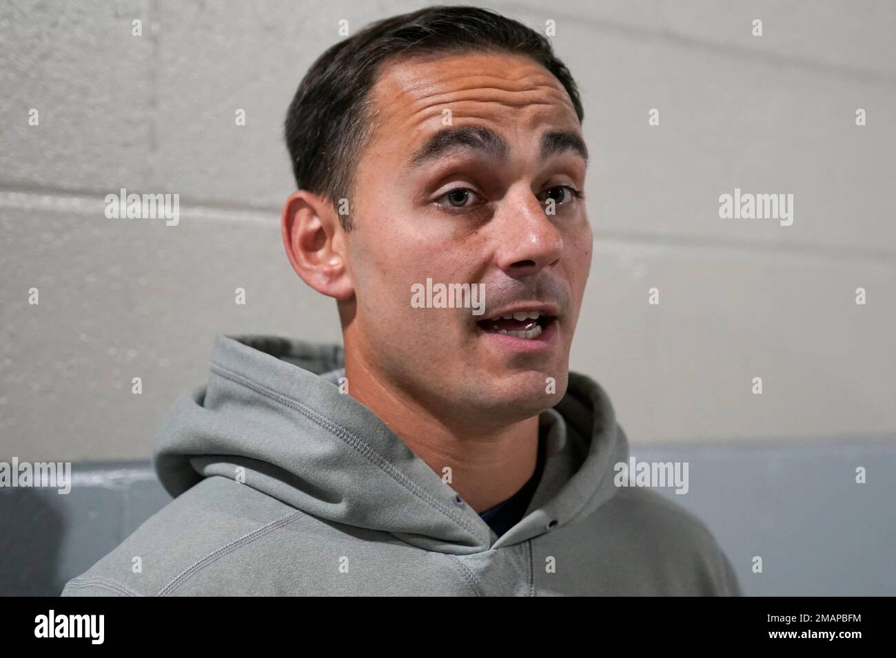 New England Patriots cornerbacks coach Mike Pellegrino faces reporters ...