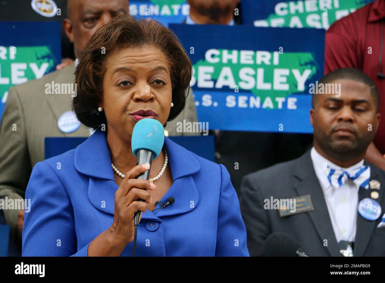 Democratic U.S. Senate candidate Cheri Beasley speaks during a campaign ...