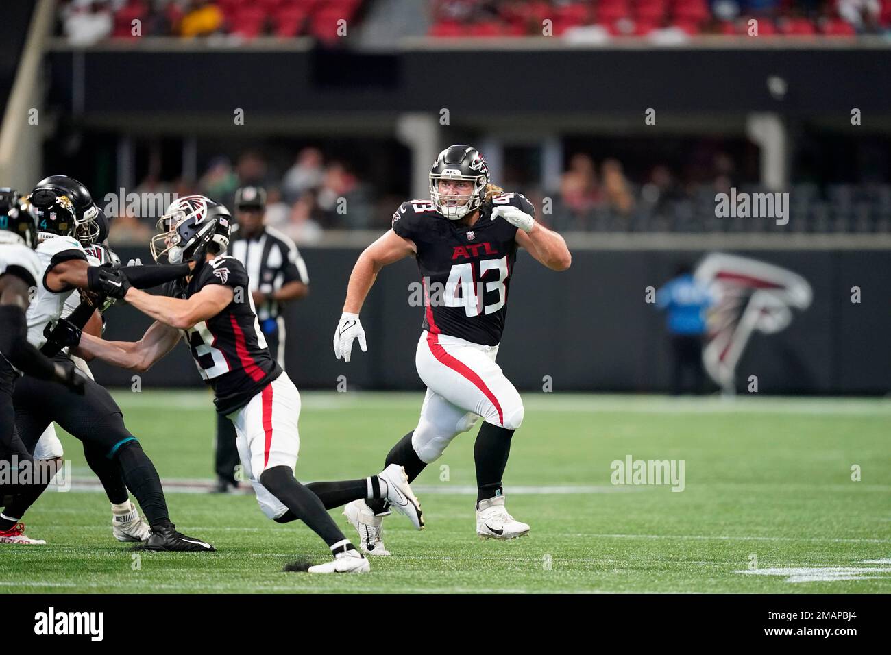 Atlanta Falcons cornerback Matt Hankins (43) defends during an NFL ...