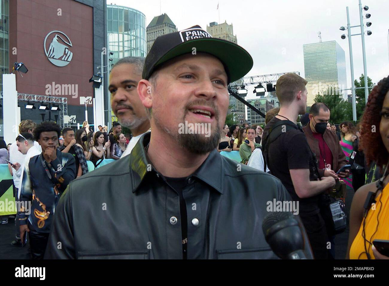 Good Charlotte singer Joel Madden speaks with the media at the 2022 MTV ...