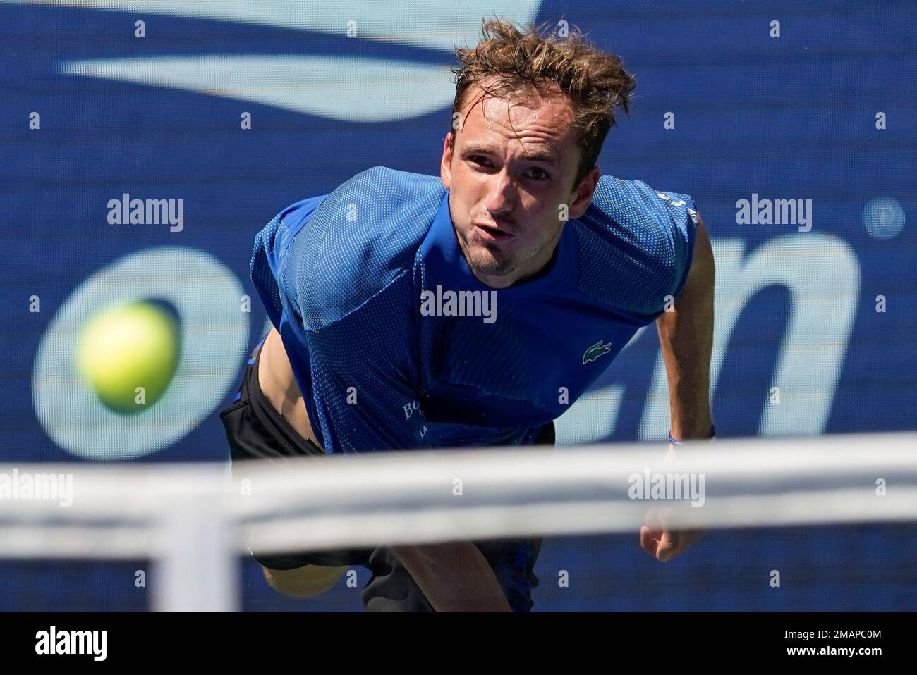 Daniil Medvedev, of Russia, returns a shot to Stefan Kozlov, of the ...
