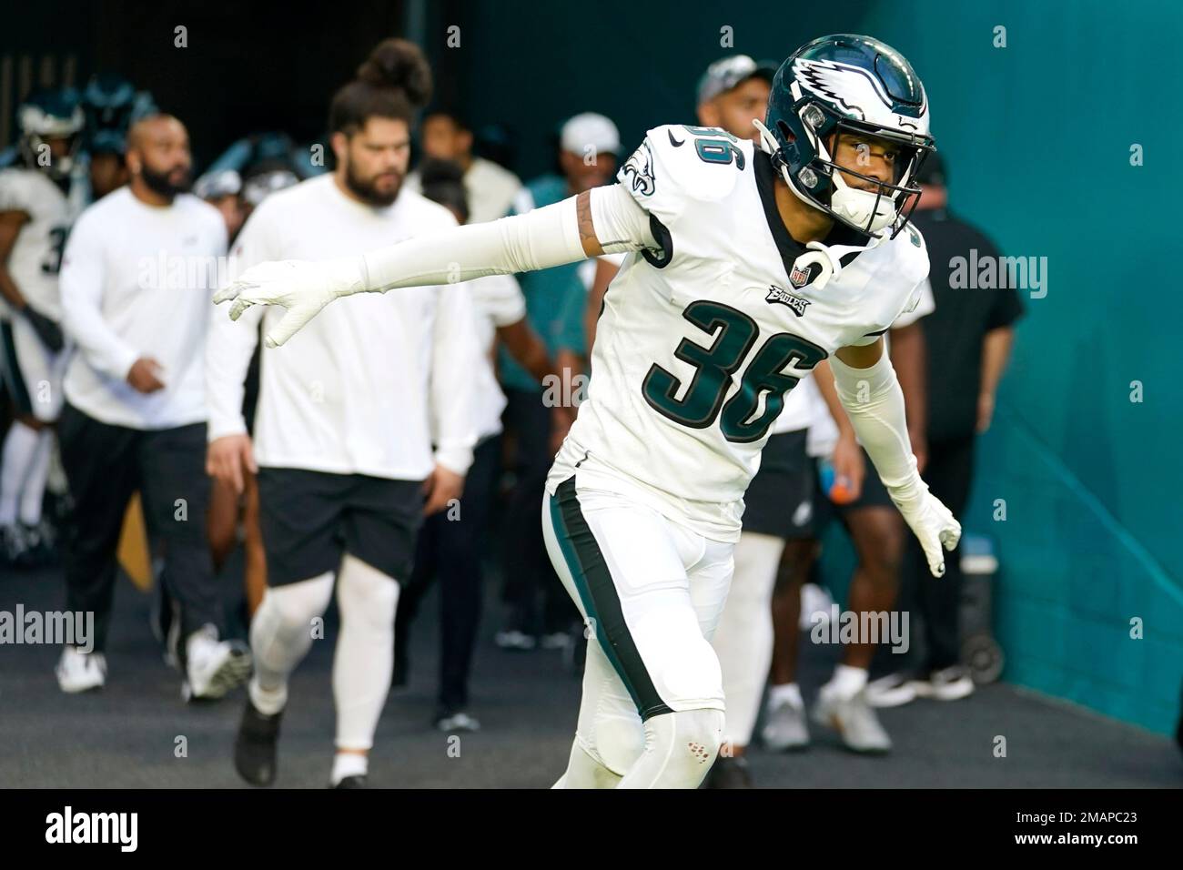 Philadelphia Eagles cornerback Tay Gowan (36) runs onto the field ...