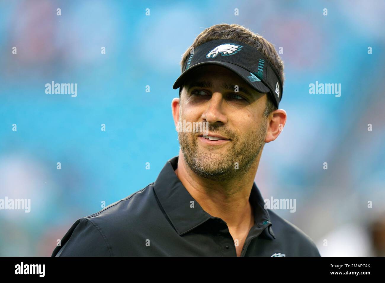 Philadelphia Eagles head coach Nick Sirianni stands on the field before ...
