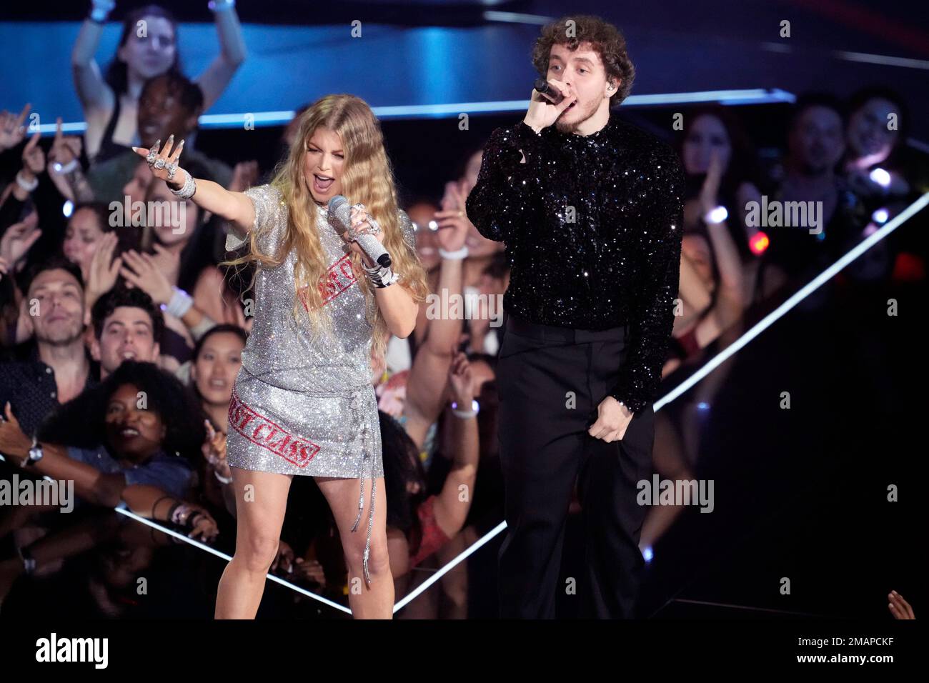 Fergie, left, and Jack Harlow perform "First Class" at the MTV Video ...