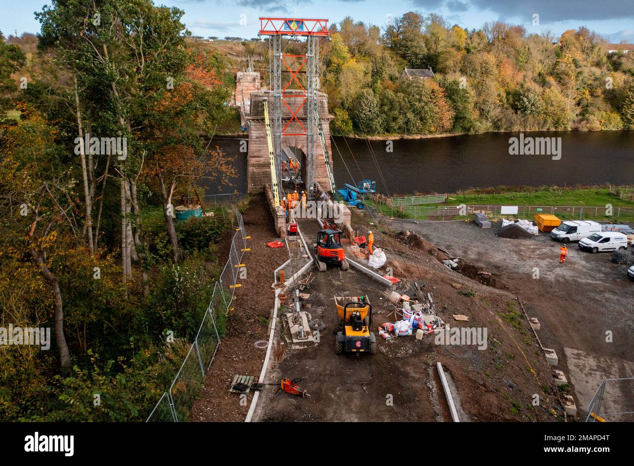 Restoration work being carried out on the Union Chain Bridge Stock ...