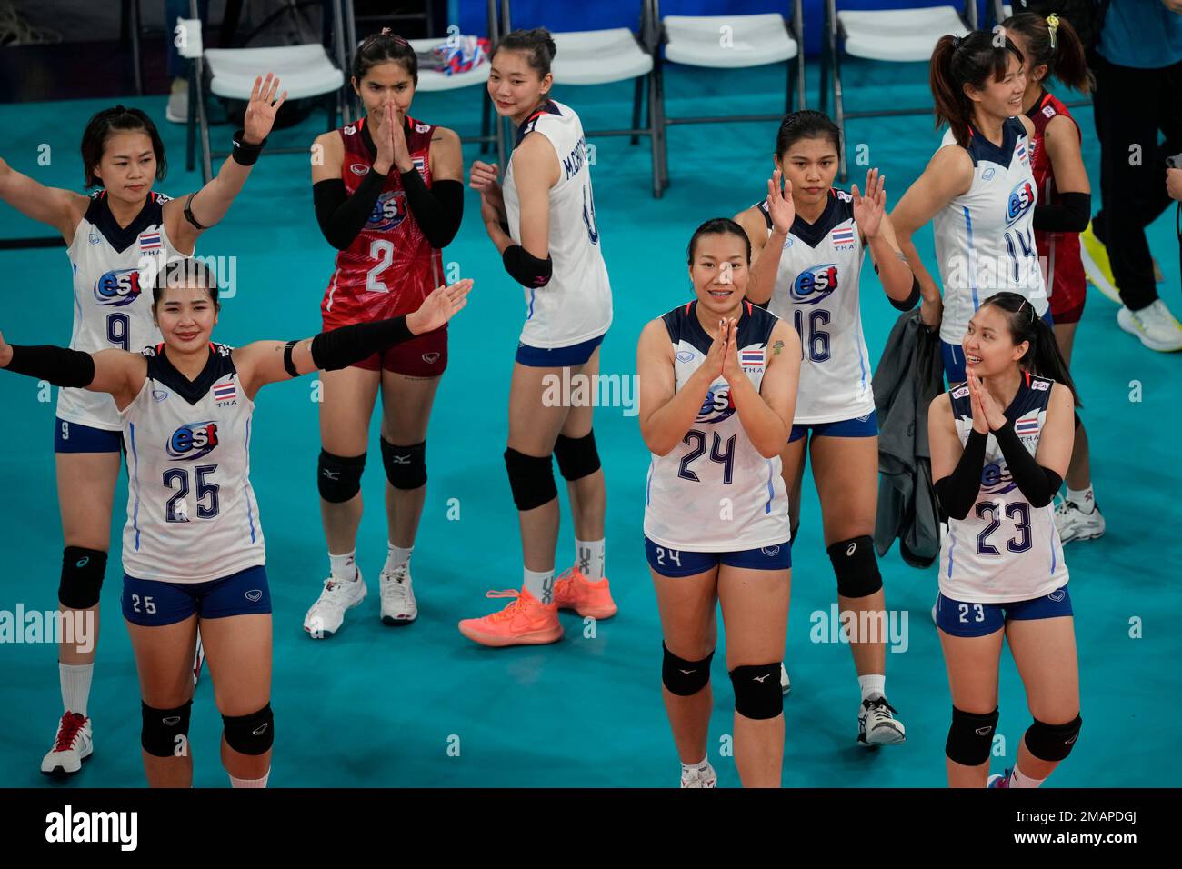 Thailand players celebrate after winning bronze against Vietnam at the ...